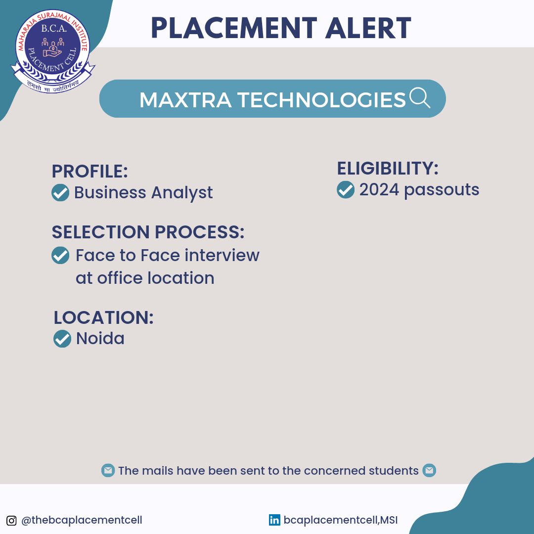 BCA Placement Cell, MSI on LinkedIn: #maxtratechnologies #msi #bca # ... BCA Placement Cell, MSI on LinkedIn: #maxtratechnologies #msi #bca # ...