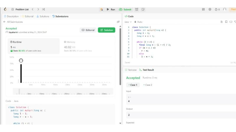 Jayaharini J on LinkedIn: Day 12/30 LeetCode challenge Problem No:69 ... Jayaharini J on LinkedIn: Day 12/30 LeetCode challenge Problem No:69 ...
