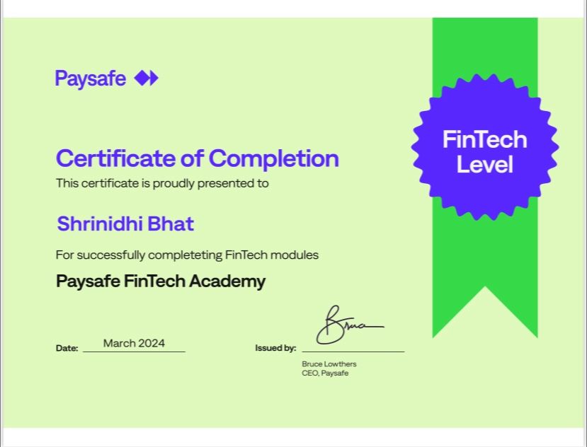 Shrinidhi Bhat on LinkedIn: #fintech #paysafe Shrinidhi Bhat on LinkedIn: #fintech #paysafe