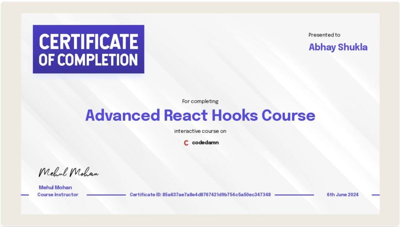 Abhay Shukla on LinkedIn: Just finished the Advanced React Hooks course ... Abhay Shukla on LinkedIn: Just finished the Advanced React Hooks course ...