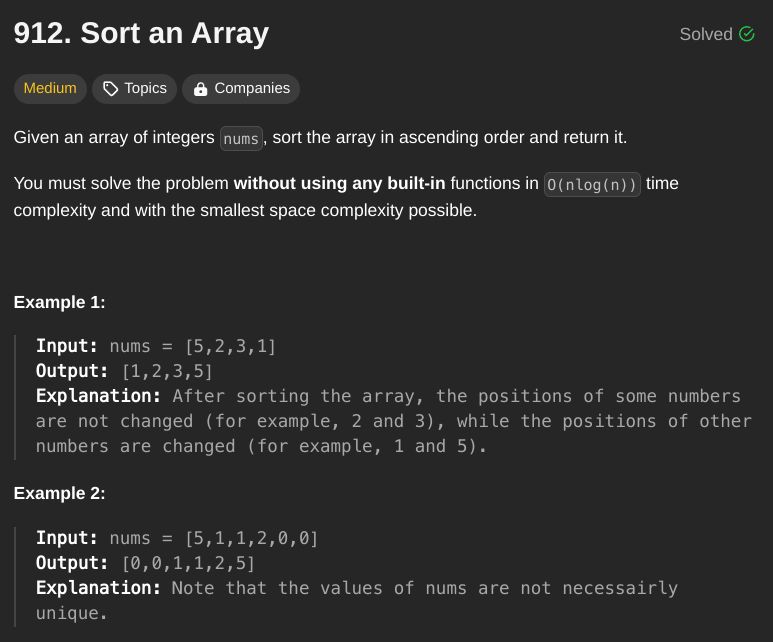 Kishore SN on LinkedIn: LeetCode 912 --> Sort an Array Anyone would ... Kishore SN on LinkedIn: LeetCode 912 --> Sort an Array Anyone would ...