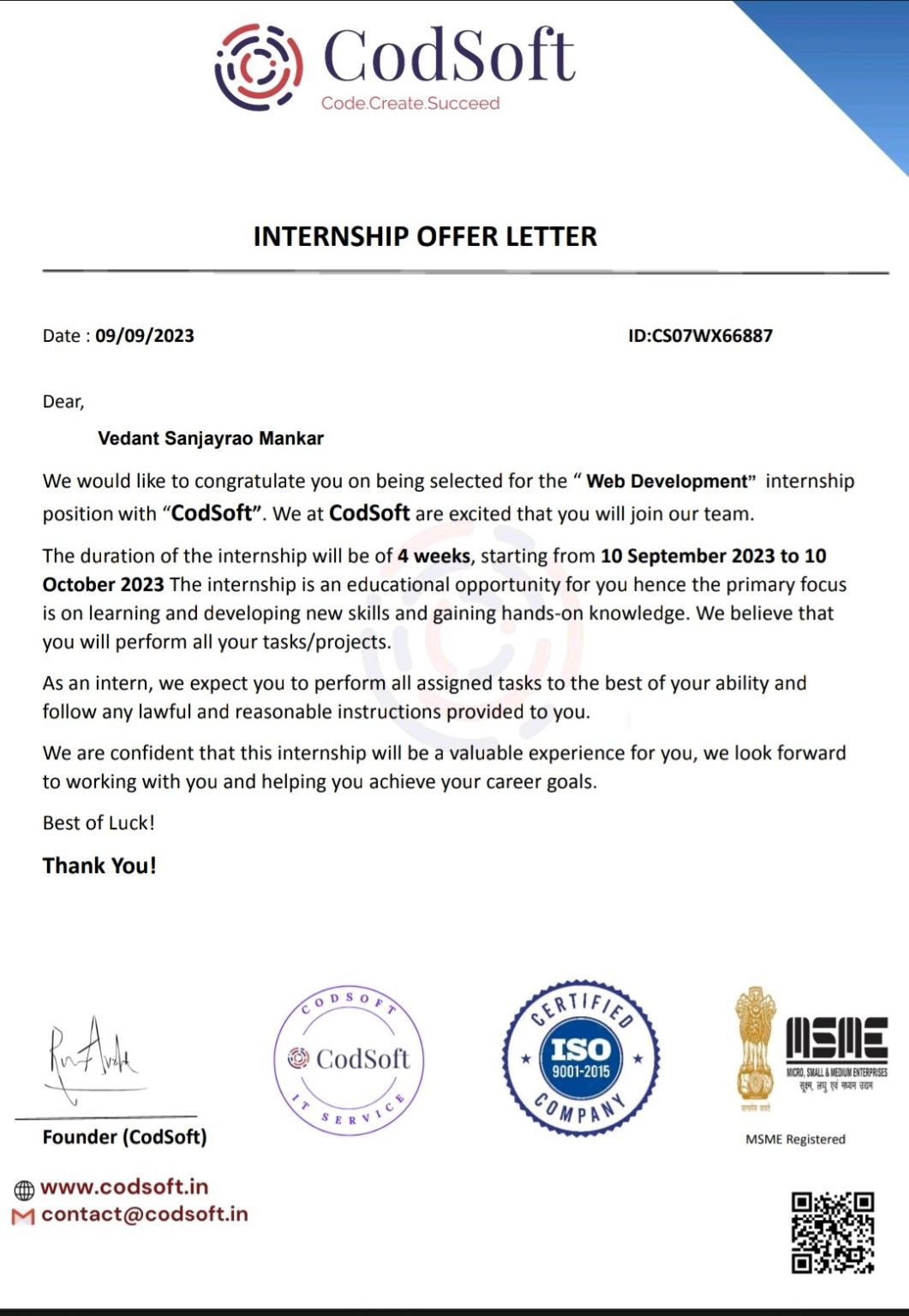 Vedant Mankar on LinkedIn: #codsoft #internship #careerdevelopment # ... Vedant Mankar on LinkedIn: #codsoft #internship #careerdevelopment # ...