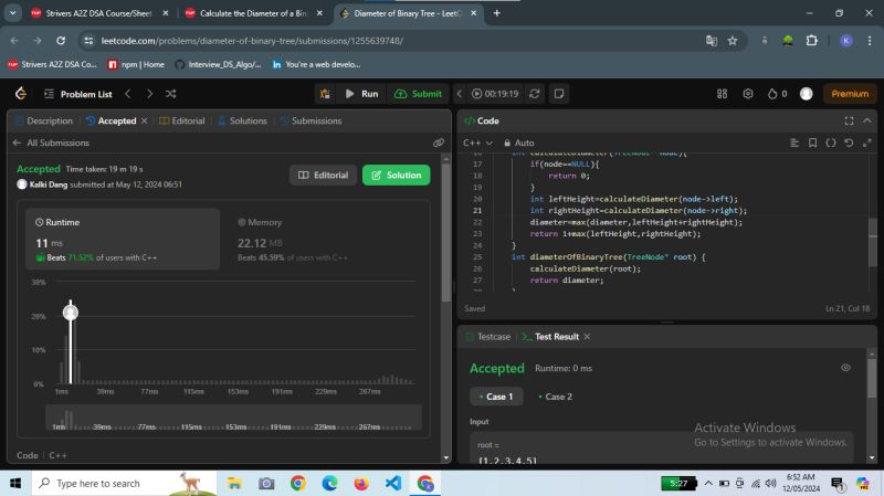 Kalki Dang on LinkedIn: Solved Diameter Of a Binary Tree Kalki Dang on LinkedIn: Solved Diameter Of a Binary Tree