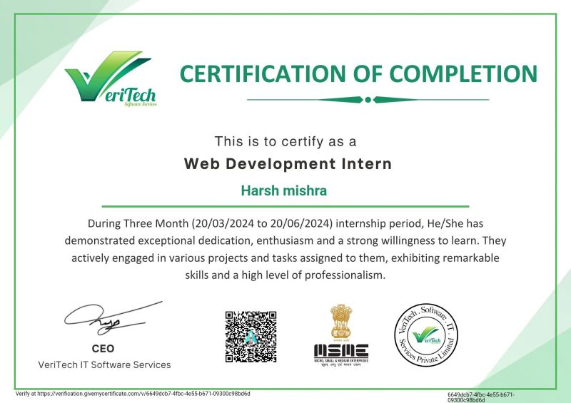 Harsh Mishra on LinkedIn: #veritech #internship Harsh Mishra on LinkedIn: #veritech #internship