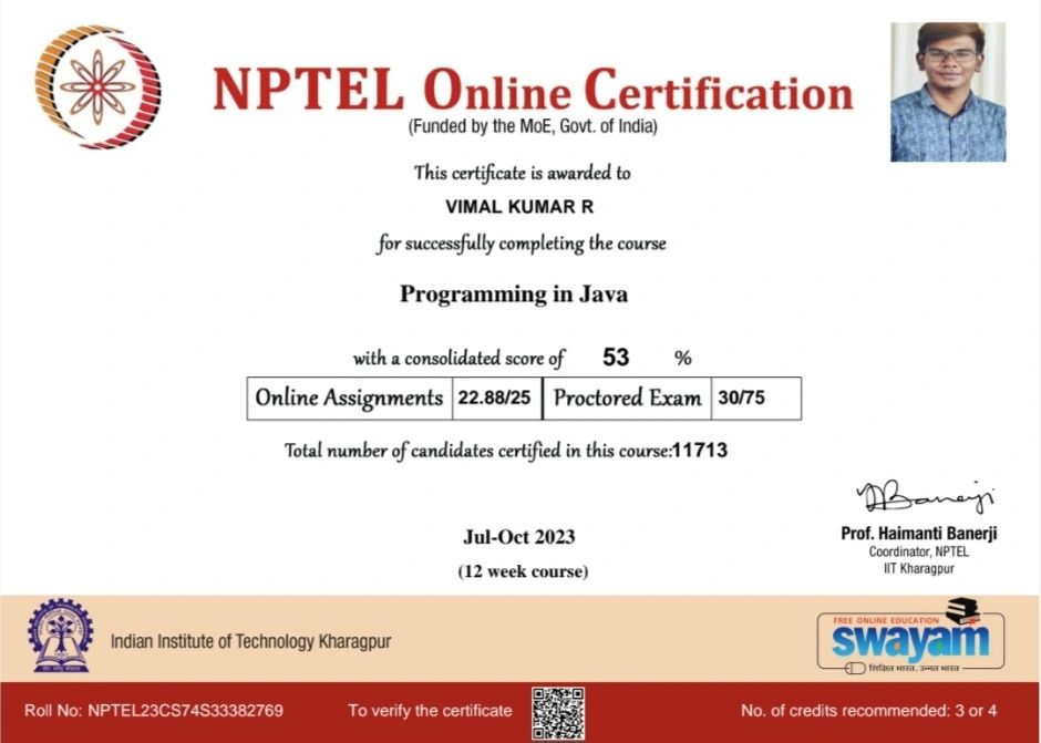 Vimal Kumar R on LinkedIn: #java #programming #nptel #learningjourney # ... Vimal Kumar R on LinkedIn: #java #programming #nptel #learningjourney # ...