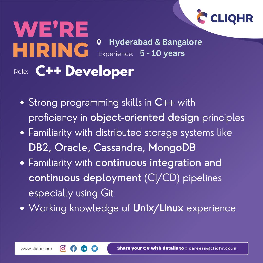CLIQHR Recruitment Services on LinkedIn: #hiring #cplusplusdeveloper # ... CLIQHR Recruitment Services on LinkedIn: #hiring #cplusplusdeveloper # ...