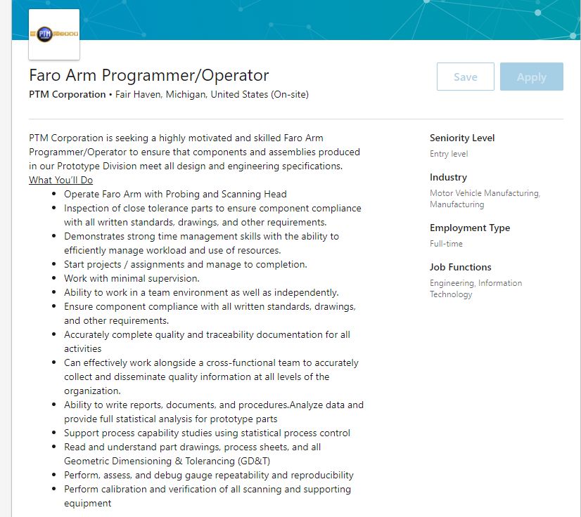 Donna Kuhr on LinkedIn: Faro Arm technician preferably with experience ... Donna Kuhr on LinkedIn: Faro Arm technician preferably with experience ...