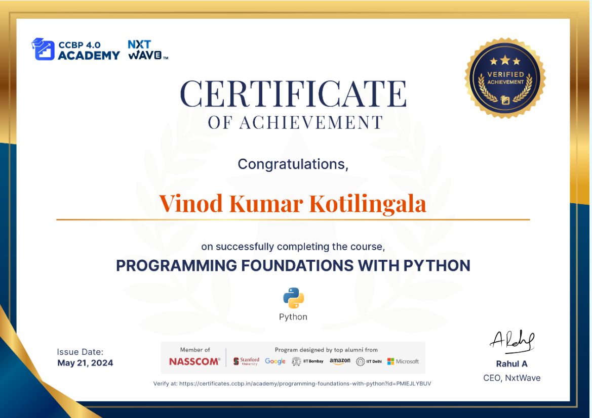 Vinod Kumar kotilingala on LinkedIn: #python #ccbp #pythonprogramming # ... Vinod Kumar kotilingala on LinkedIn: #python #ccbp #pythonprogramming # ...