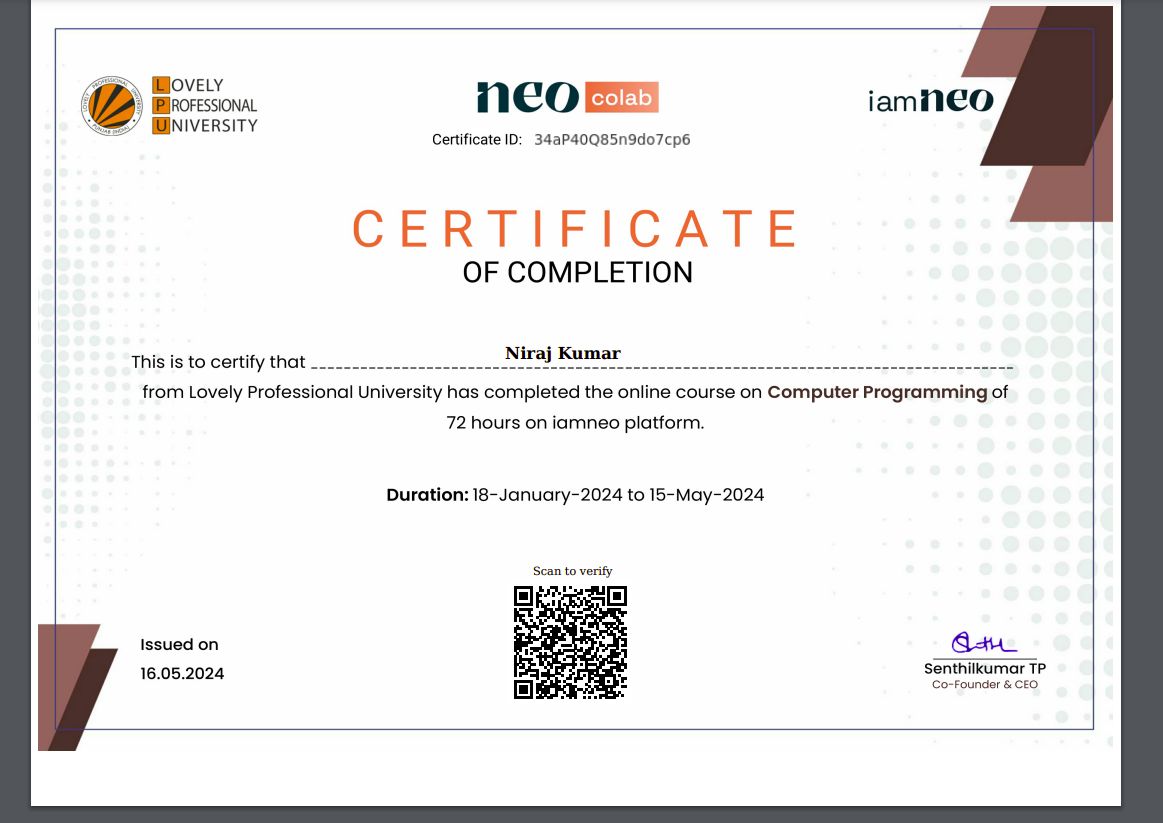 Niraj kumar on LinkedIn: #lpucse #programming Niraj kumar on LinkedIn: #lpucse #programming