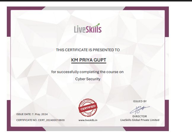 Priya Gupt on LinkedIn: #cybersecurity #dataprotection #certificate # ... Priya Gupt on LinkedIn: #cybersecurity #dataprotection #certificate # ...