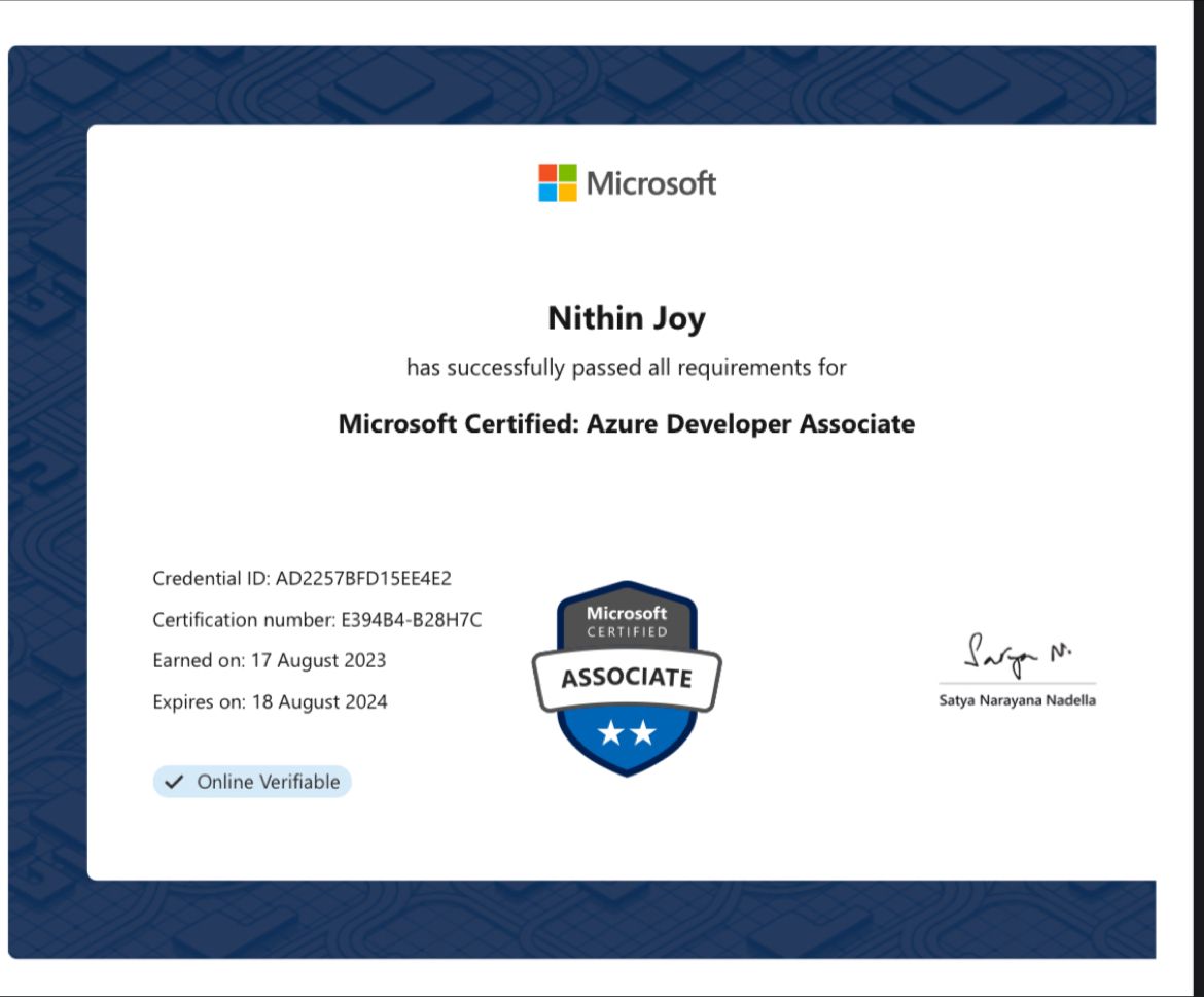 Nithin Joy on LinkedIn: #azurecertified #cloudcomputing #azure # ... Nithin Joy on LinkedIn: #azurecertified #cloudcomputing #azure # ...