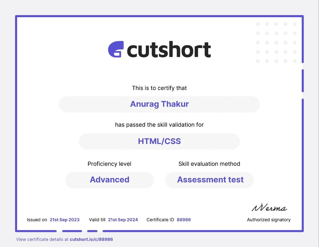 Anurag Thakur on LinkedIn: #skillvalidation #html #css #advancedskills ... Anurag Thakur on LinkedIn: #skillvalidation #html #css #advancedskills ...