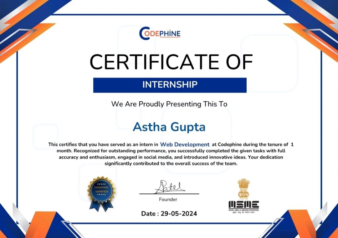 Astha Gupta on LinkedIn: #webdevelopment #internship #codephine #career ... Astha Gupta on LinkedIn: #webdevelopment #internship #codephine #career ...