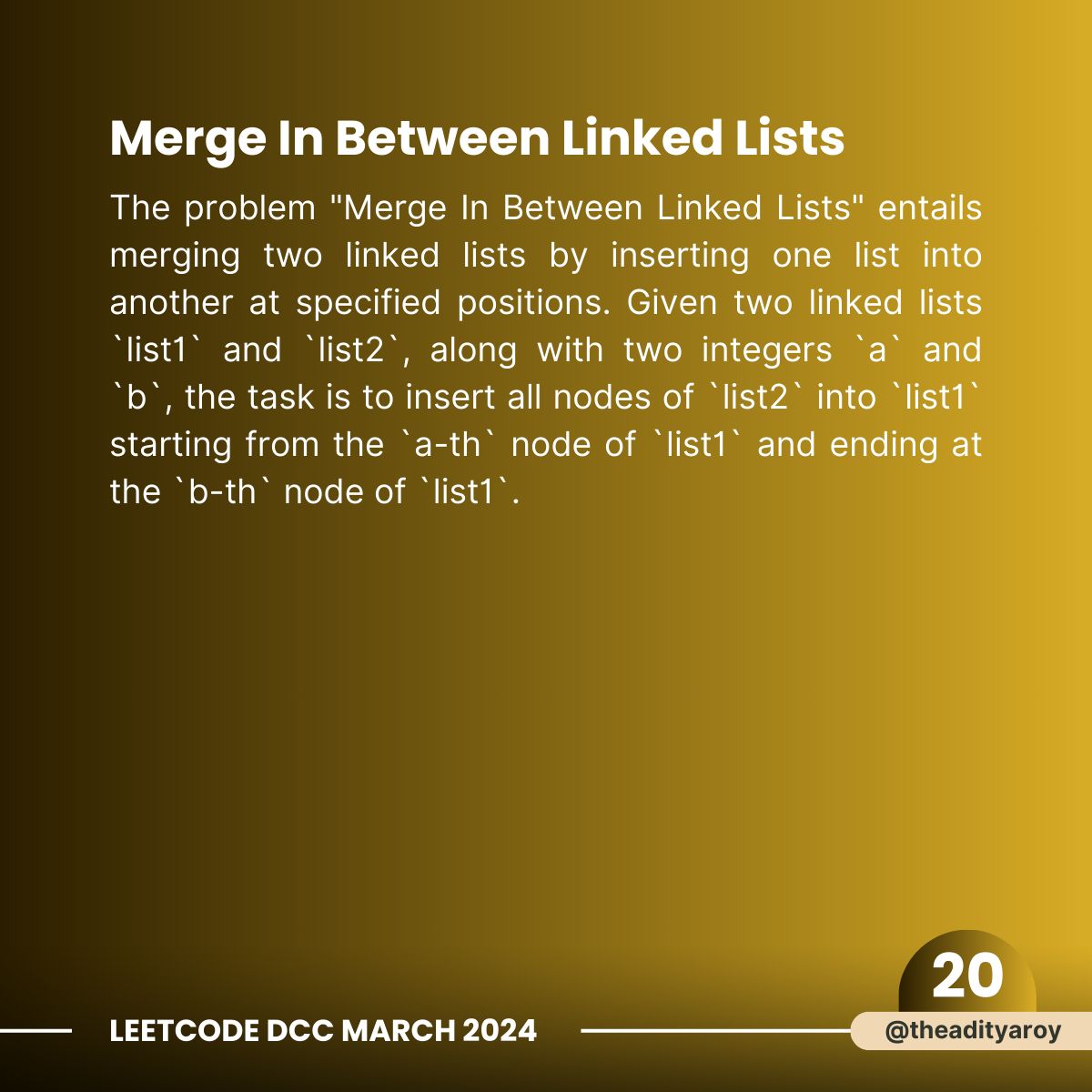 Delegate 20 of the DCC March 2024 Challenge: Merge sections of linked ... Delegate 20 of the DCC March 2024 Challenge: Merge sections of linked ...