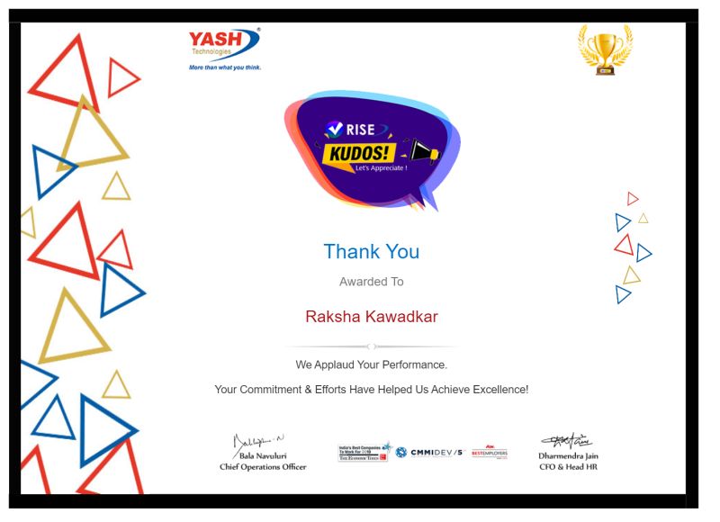 Raksha Kawadkar on LinkedIn: #thankyou #kudos #work #yashtechnologies ... Raksha Kawadkar on LinkedIn: #thankyou #kudos #work #yashtechnologies ...