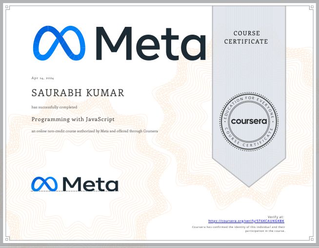 SAURABH KUMAR on LinkedIn: completed course in programming with javascript SAURABH KUMAR on LinkedIn: completed course in programming with javascript