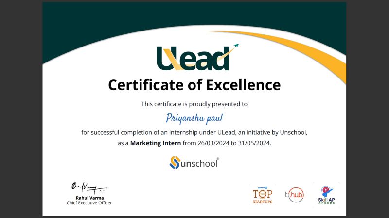 Completed Marketing Internship from Unschool for U Lead | Priyanshu ... Completed Marketing Internship from Unschool for U Lead | Priyanshu ...