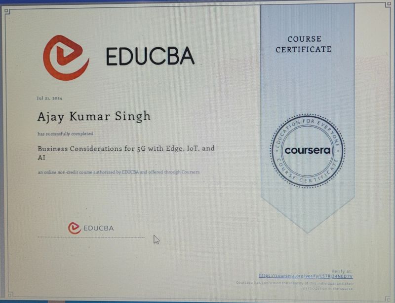 Ajay Kumar singh on LinkedIn: Done course on 5G with Edge , IOT and AI Ajay Kumar singh on LinkedIn: Done course on 5G with Edge , IOT and AI