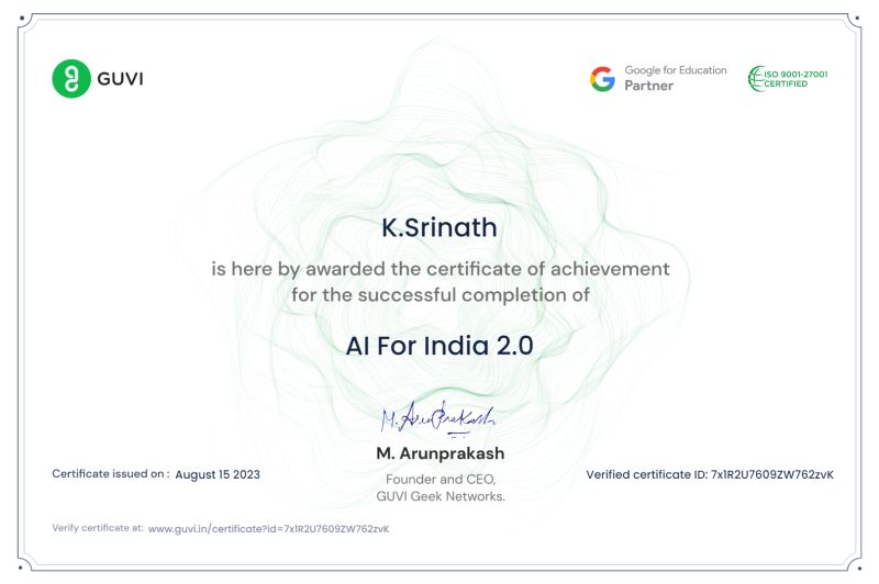 Srinath. k on LinkedIn: #aiforindia #skilldevelopment #guvi # ... Srinath. k on LinkedIn: #aiforindia #skilldevelopment #guvi # ...