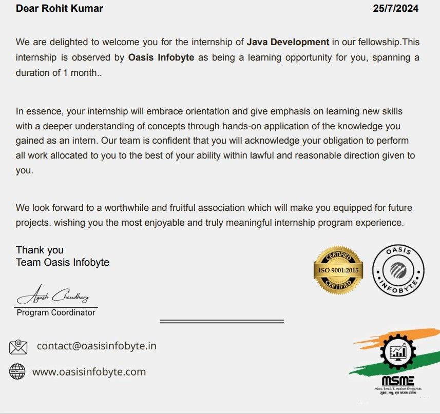 Rohit kumar on LinkedIn: #internship #javadeveloper #careeropportunity ... Rohit kumar on LinkedIn: #internship #javadeveloper #careeropportunity ...