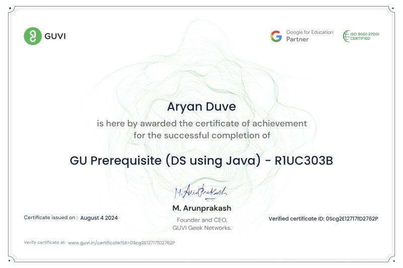 Aryan Dubey on LinkedIn: #java #programming #certification #guvi # ... Aryan Dubey on LinkedIn: #java #programming #certification #guvi # ...