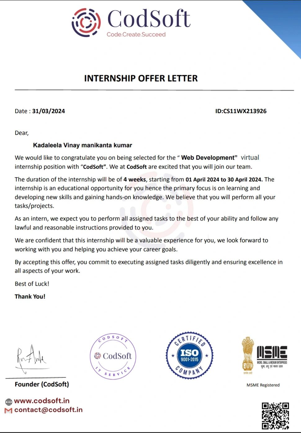 VINAY MANI on LinkedIn: hello connections recently received a offer ... VINAY MANI on LinkedIn: hello connections recently received a offer ...