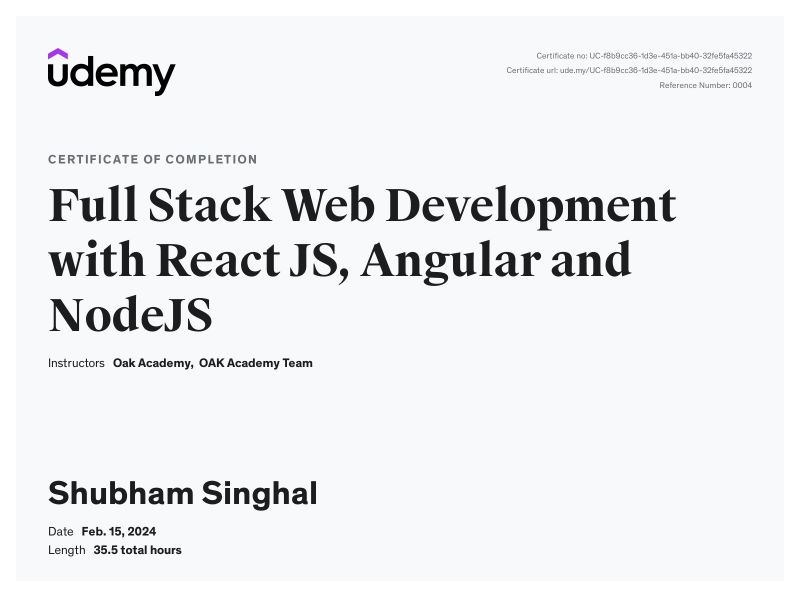 Thrilled to complete Udemy course on Full Stack Web Development with ... Thrilled to complete Udemy course on Full Stack Web Development with ...