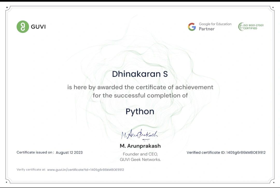 Dhinakaran S on LinkedIn: #guvi #pythonprogramming #pythoncoding Dhinakaran S on LinkedIn: #guvi #pythonprogramming #pythoncoding