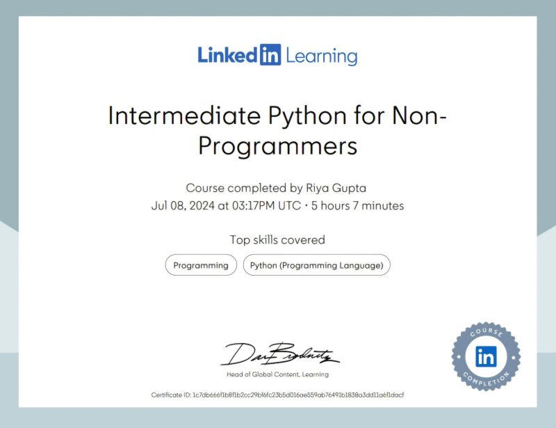 Riya Gupta on LinkedIn: #python #linkedinlearning #programming # ... Riya Gupta on LinkedIn: #python #linkedinlearning #programming # ...