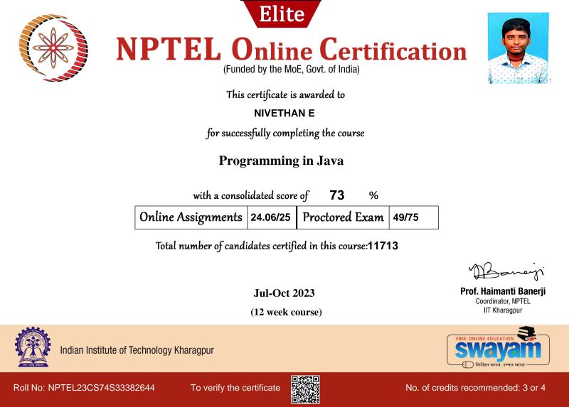 Nivethan Eswaran on LinkedIn: #nptel #java #certification #programming ... Nivethan Eswaran on LinkedIn: #nptel #java #certification #programming ...