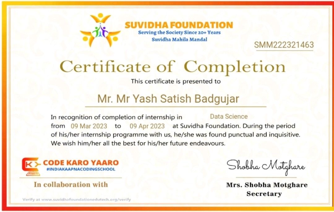 Yash Badgujar on LinkedIn: Hello Everyone I'm glad to share I have ... Yash Badgujar on LinkedIn: Hello Everyone I'm glad to share I have ...