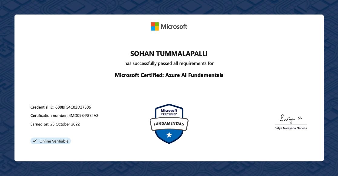 SOHAN TUMMALAPALLI on LinkedIn: #microsoft #ai900 #azure #kluniversity ... SOHAN TUMMALAPALLI on LinkedIn: #microsoft #ai900 #azure #kluniversity ...