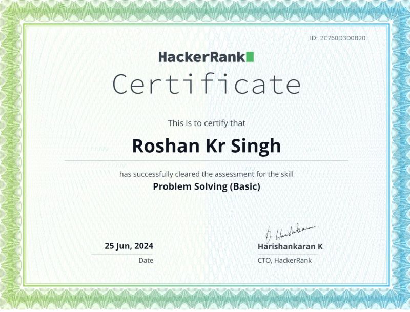 Roshan Kumar Singh on LinkedIn: #coding #hackerrank #problemsolving # ... Roshan Kumar Singh on LinkedIn: #coding #hackerrank #problemsolving # ...