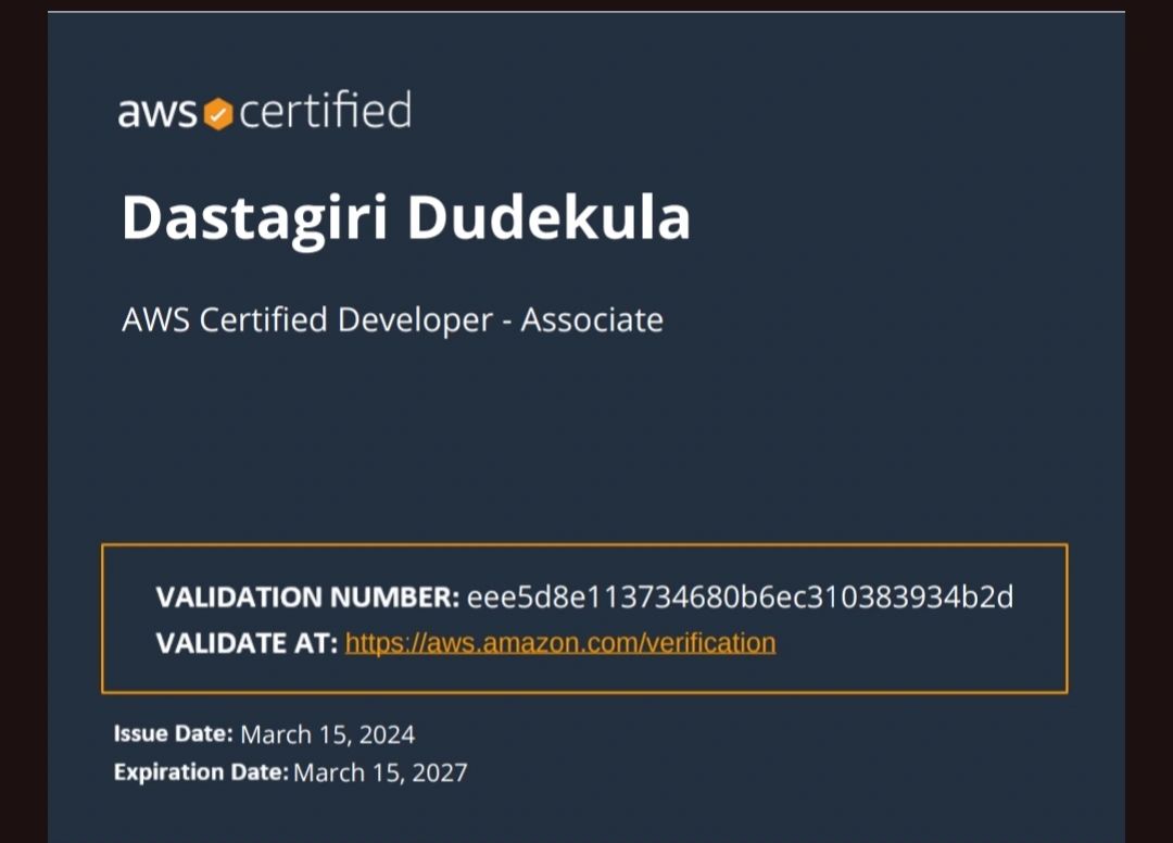 Dastagiri Dudekula on LinkedIn: COMPLETED certification AWS DEVELOPER ... Dastagiri Dudekula on LinkedIn: COMPLETED certification AWS DEVELOPER ...