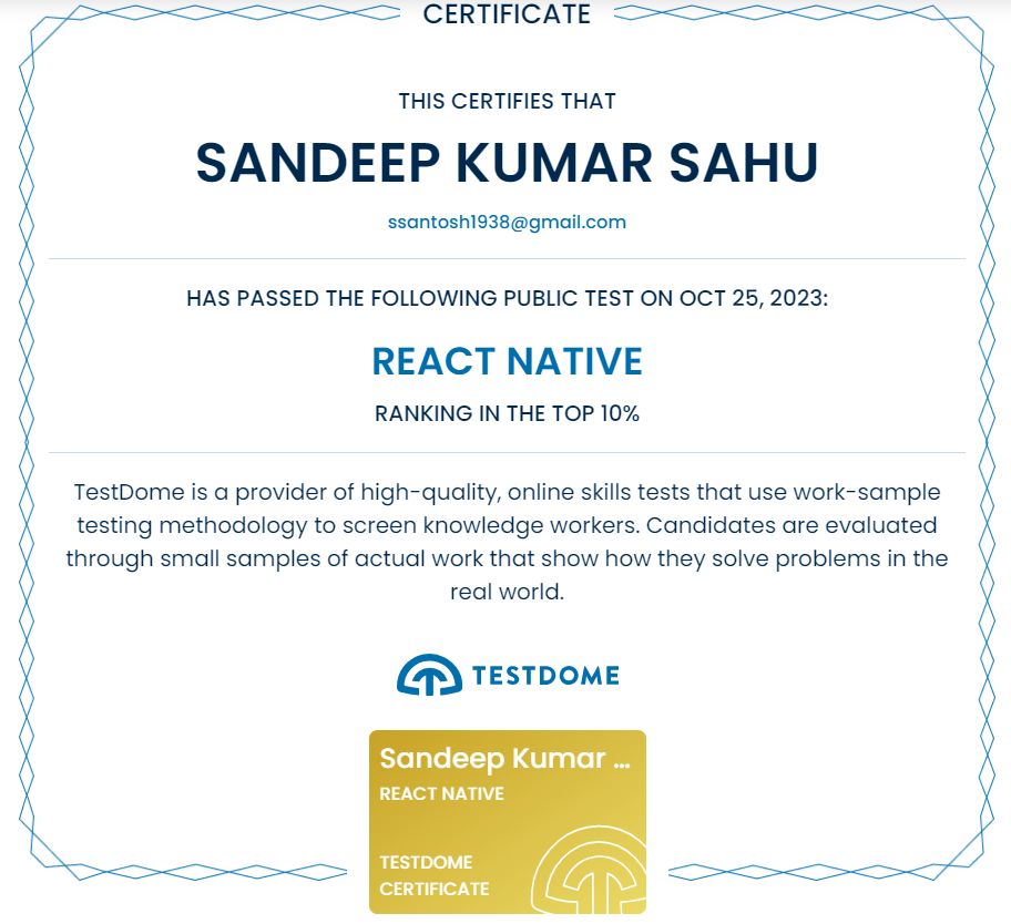 Sandeep Kumar Sahu on LinkedIn: #testdome Sandeep Kumar Sahu on LinkedIn: #testdome