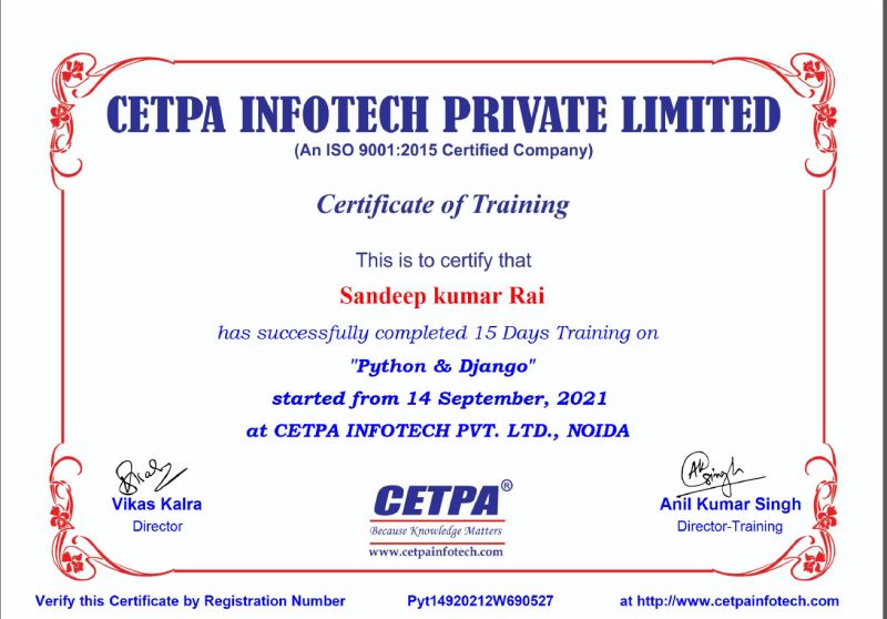 Sandeep Rai on LinkedIn: #python #django #cepta #trainingcertificate # ... Sandeep Rai on LinkedIn: #python #django #cepta #trainingcertificate # ...