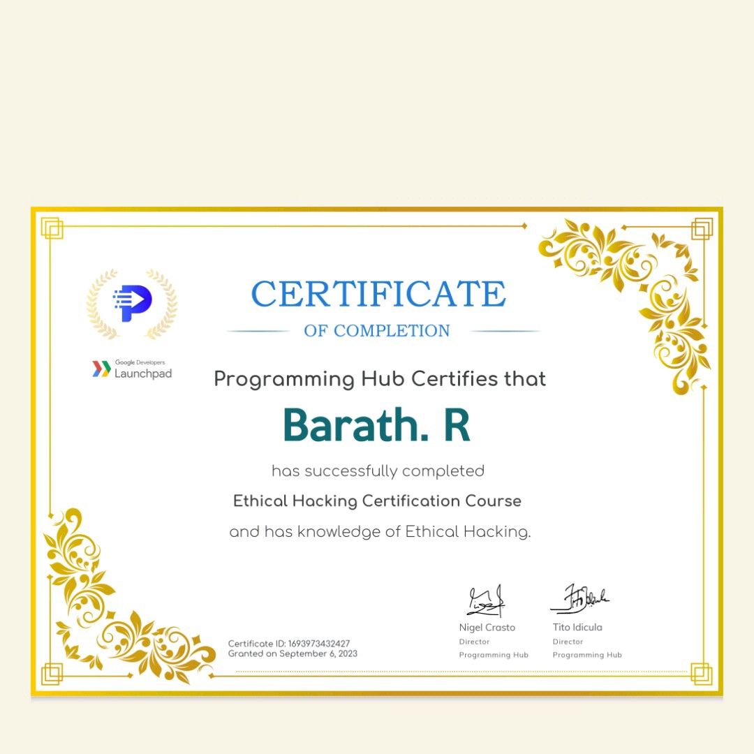 Barath R on LinkedIn: Learnt basics of ethical hacking It is very ... Barath R on LinkedIn: Learnt basics of ethical hacking It is very ...