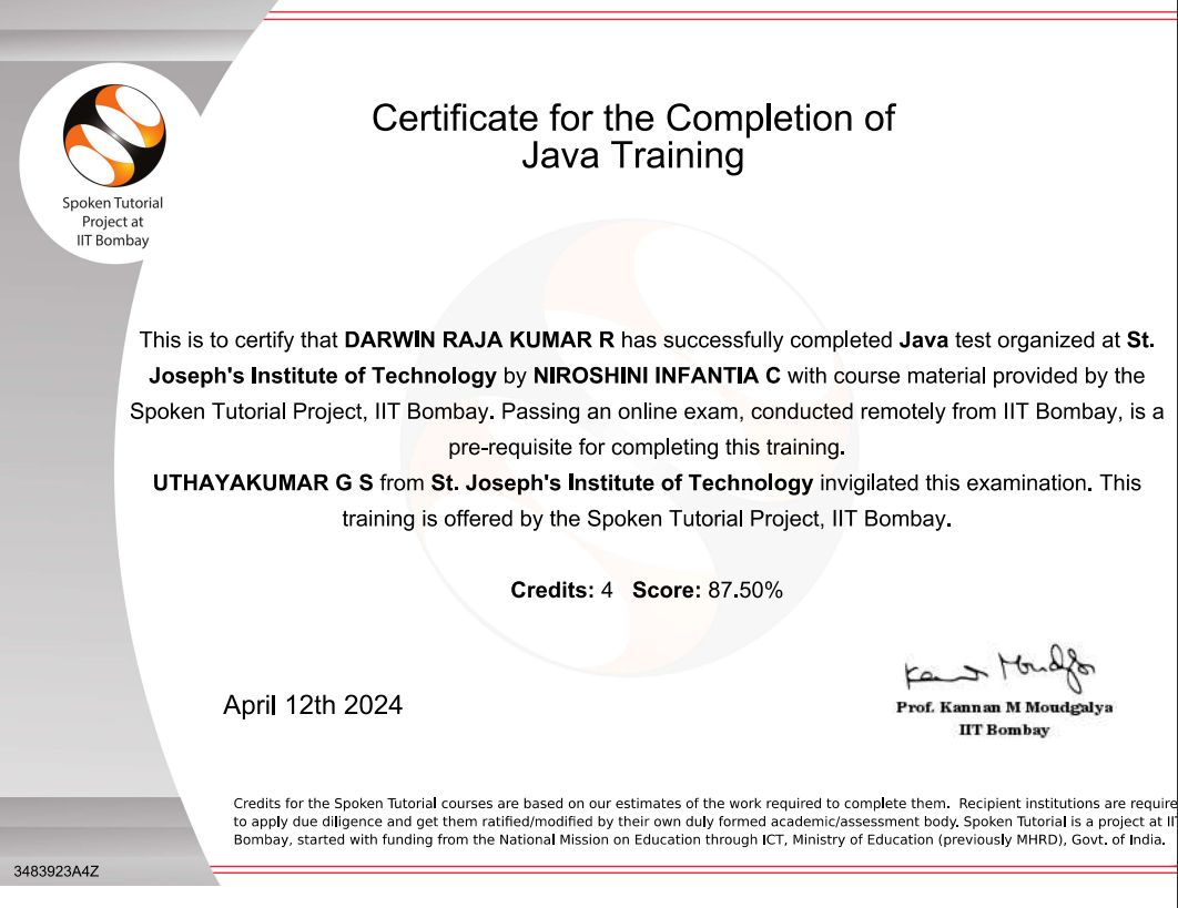 Darwin Raja Kumar R on LinkedIn: #java #mcq #spokentutorial Darwin Raja Kumar R on LinkedIn: #java #mcq #spokentutorial