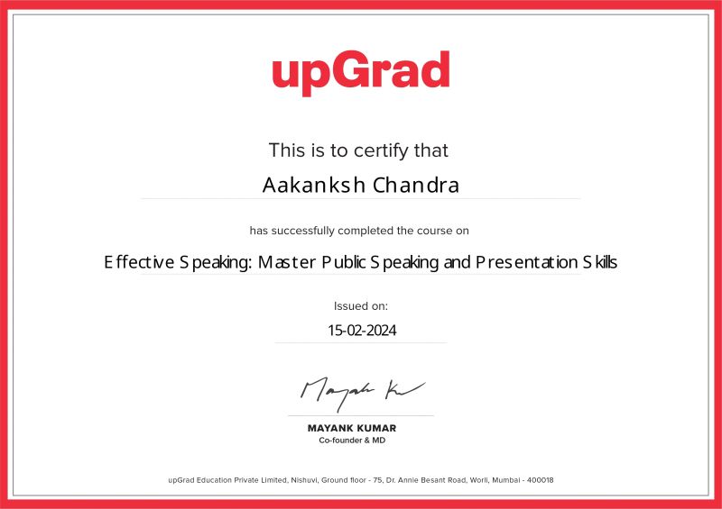 Aakanksh Chandra on LinkedIn: Proud to add another certification to my ... Aakanksh Chandra on LinkedIn: Proud to add another certification to my ...