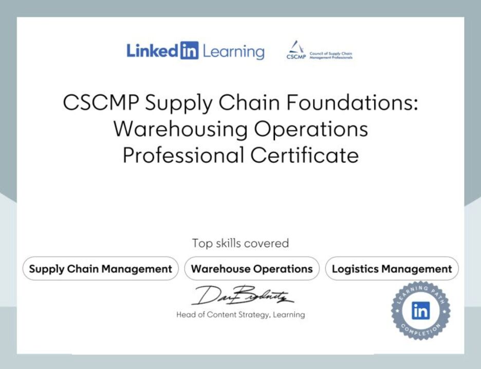 CSCMP Supply Chain Foundations: Warehousing Operations Professional ... CSCMP Supply Chain Foundations: Warehousing Operations Professional ...