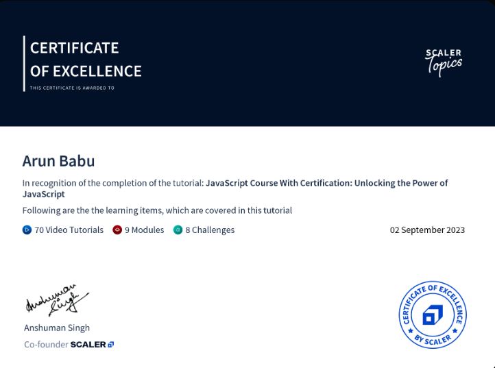 Arun Babu on LinkedIn: Certificate for Completing JavaScript course ... Arun Babu on LinkedIn: Certificate for Completing JavaScript course ...