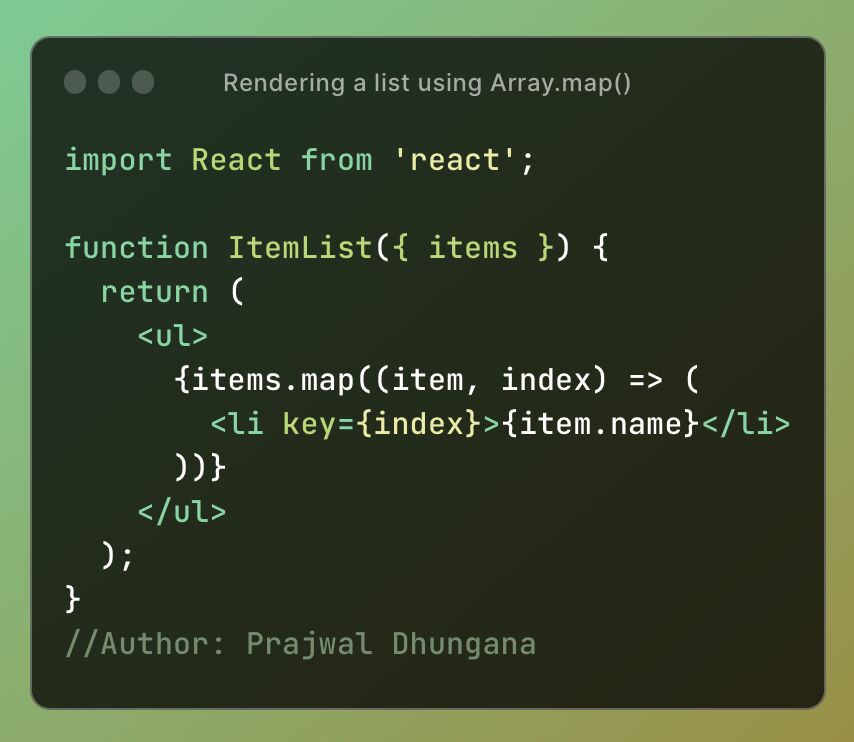 πReact.js Tip Of the day: How to render lists in React using map method ... πReact.js Tip Of the day: How to render lists in React using map method ...