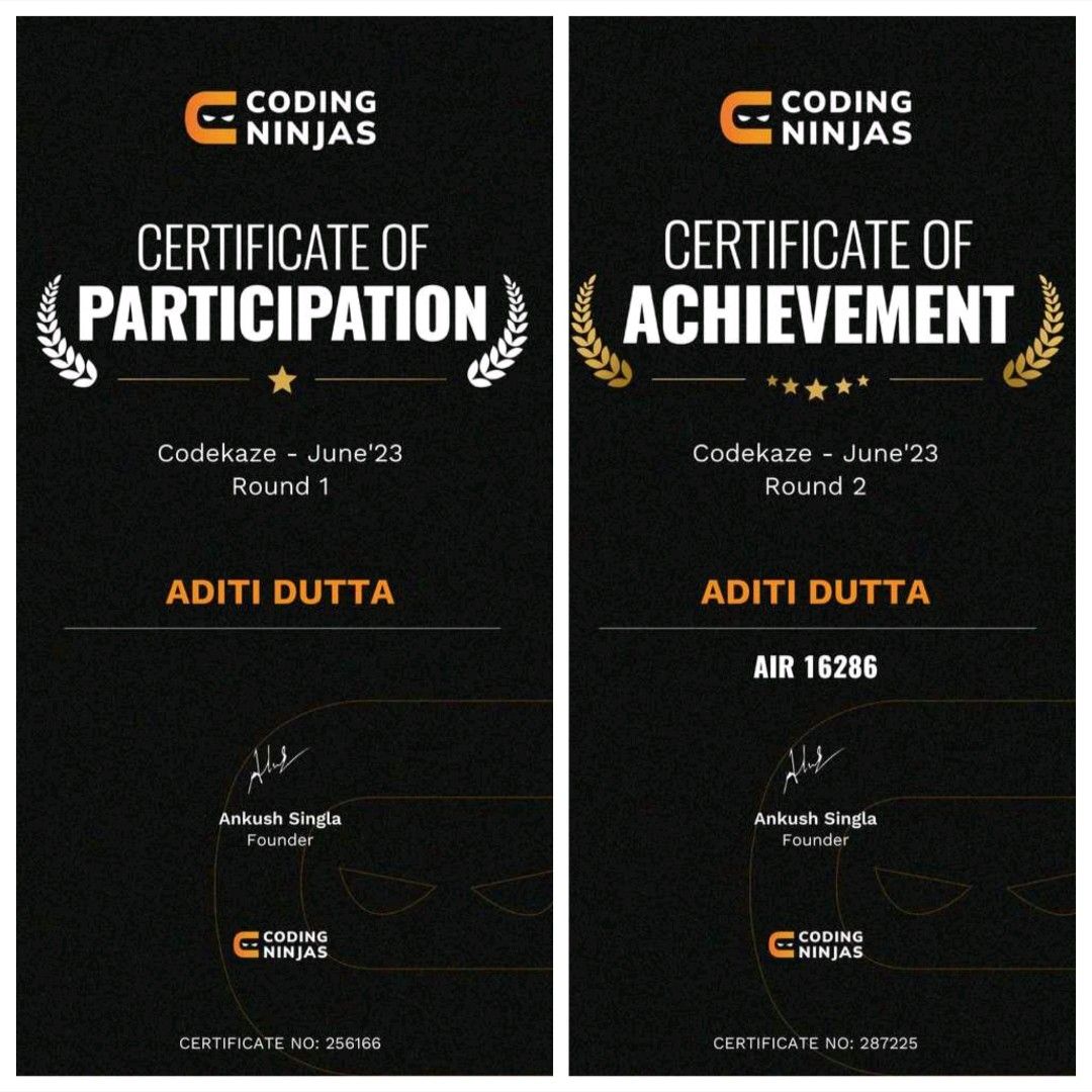 ADITI DUTTA on LinkedIn: #codekaze #coding #codingninjas ADITI DUTTA on LinkedIn: #codekaze #coding #codingninjas