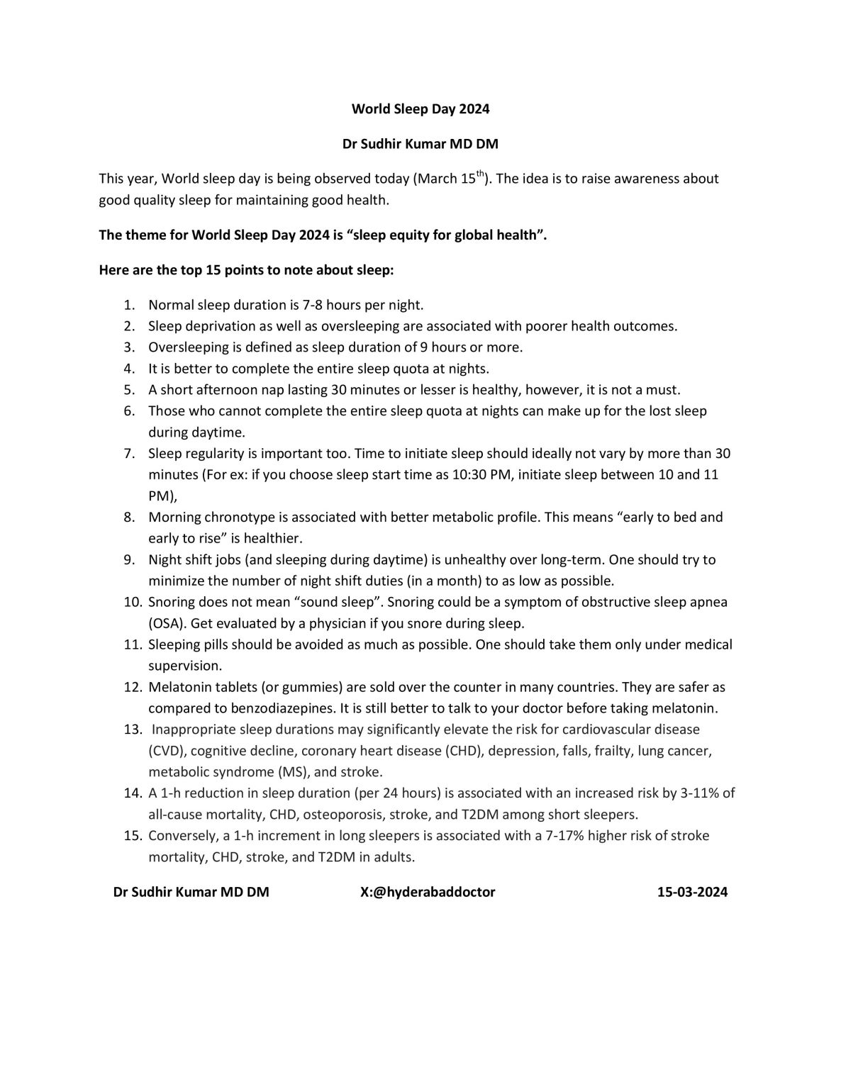 Dr Sudhir Kumar on LinkedIn: World Sleep Day 2024 Dr Sudhir Kumar MD DM ... Dr Sudhir Kumar on LinkedIn: World Sleep Day 2024 Dr Sudhir Kumar MD DM ...