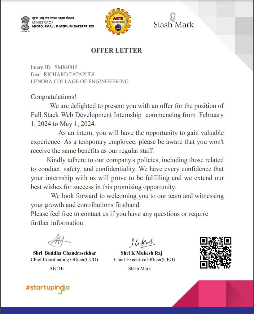 Richard Tatapudi on LinkedIn: #internship #offerletter #receiving # ... Richard Tatapudi on LinkedIn: #internship #offerletter #receiving # ...