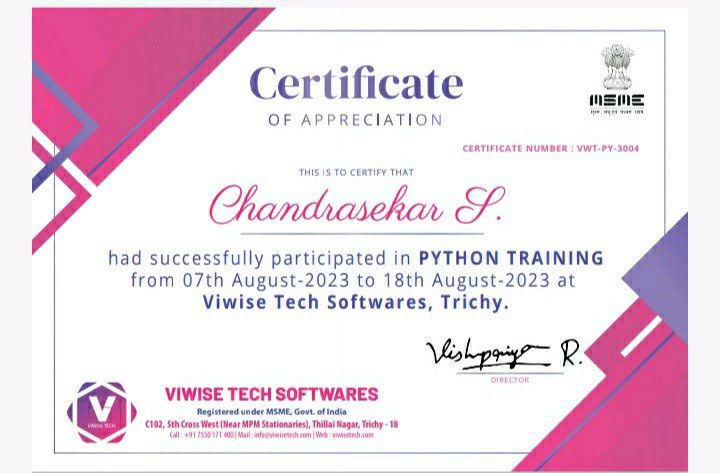 Chandra Sekar on LinkedIn: #viwisetech #pythontraining # ... Chandra Sekar on LinkedIn: #viwisetech #pythontraining # ...