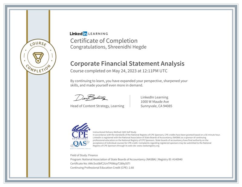 Shreenidhi Hegde on LinkedIn: Certificate of Completion Shreenidhi Hegde on LinkedIn: Certificate of Completion