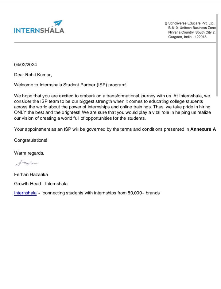 Rohit kumar Yadav . on LinkedIn: Internshala offer me for work In ISP ... Rohit kumar Yadav . on LinkedIn: Internshala offer me for work In ISP ...