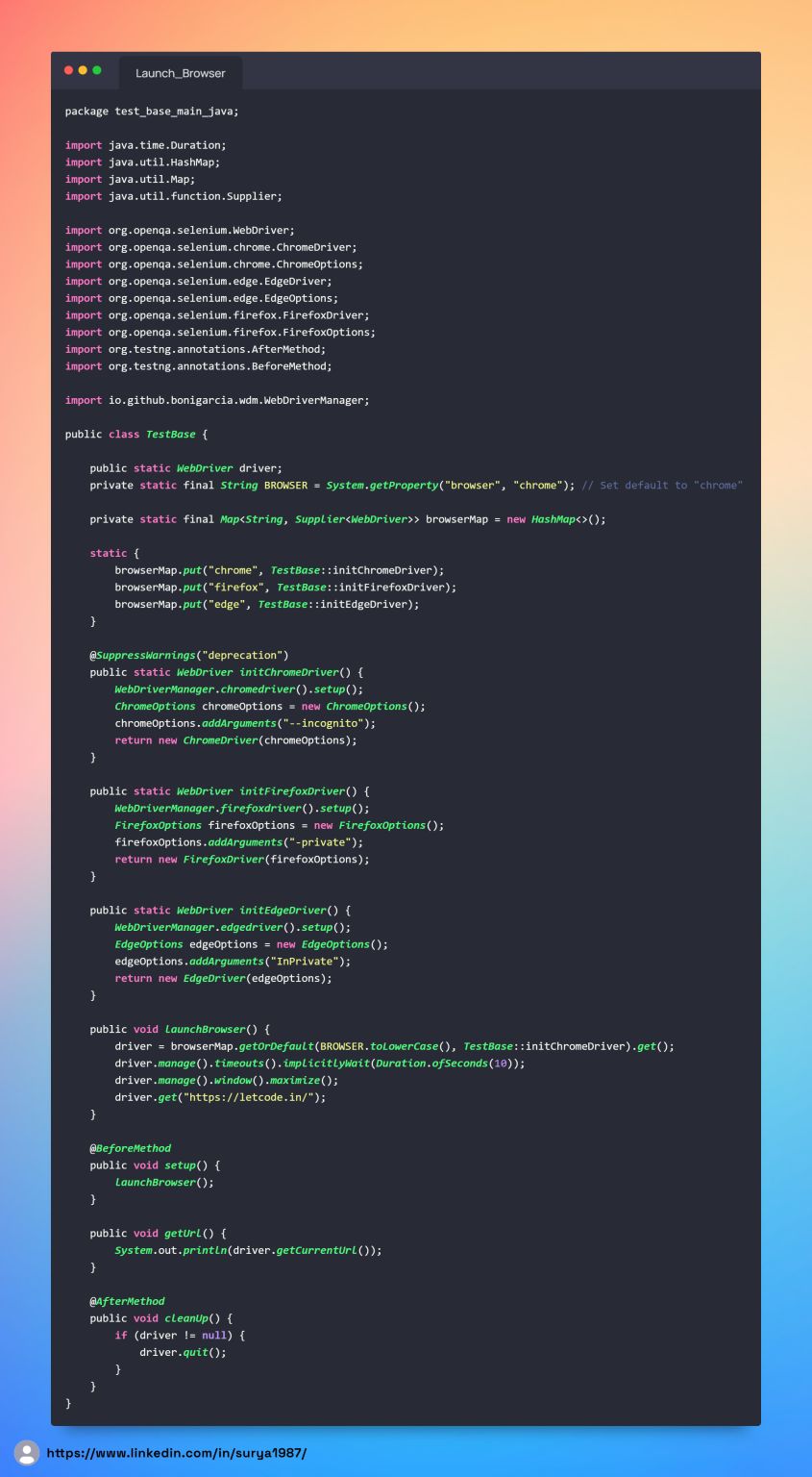 Surya K on LinkedIn: #automationtesting #selenium #java #webdriver # ... Surya K on LinkedIn: #automationtesting #selenium #java #webdriver # ...