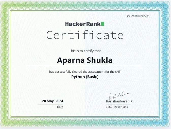 Aparna Shukla on LinkedIn: #python #hackerrank #coding #continuouslearning Aparna Shukla on LinkedIn: #python #hackerrank #coding #continuouslearning